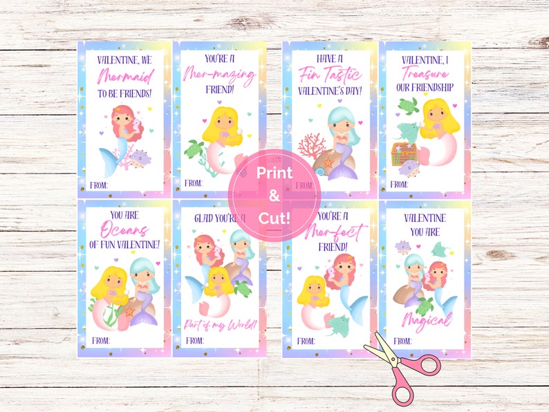 Printable Mermaid Valentine's Day Card, Kids Valentines Day Card ...