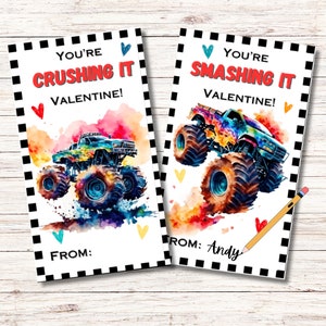 Printable Monster Truck Valentine's Day Card, Kids Valentines Day Card ...