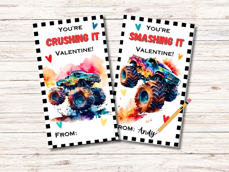 Printable Monster Truck Valentine's Day Card, Kids Valentines Day Card ...