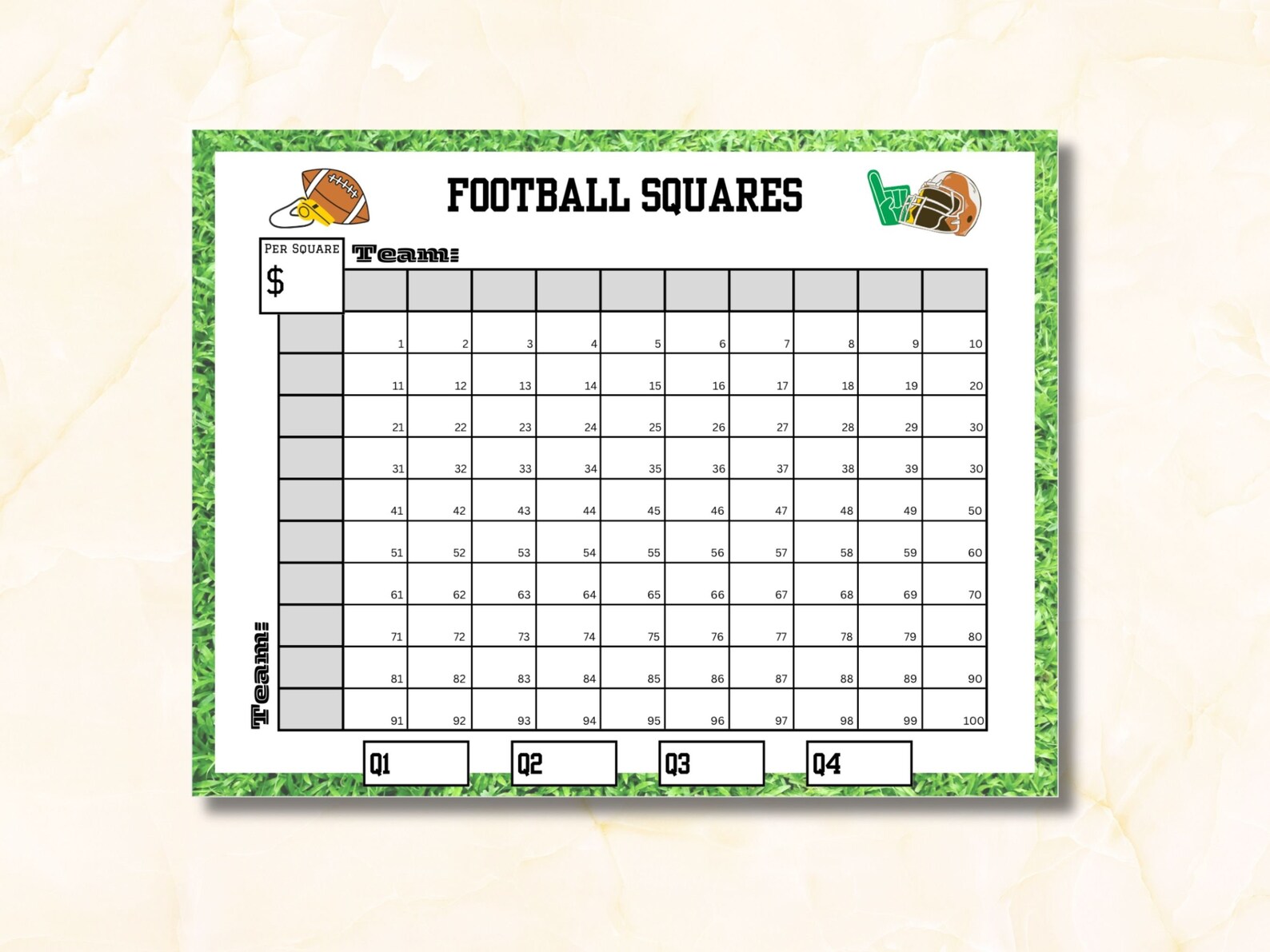 Football Squares, Printable Football Squares, Football Squares ...