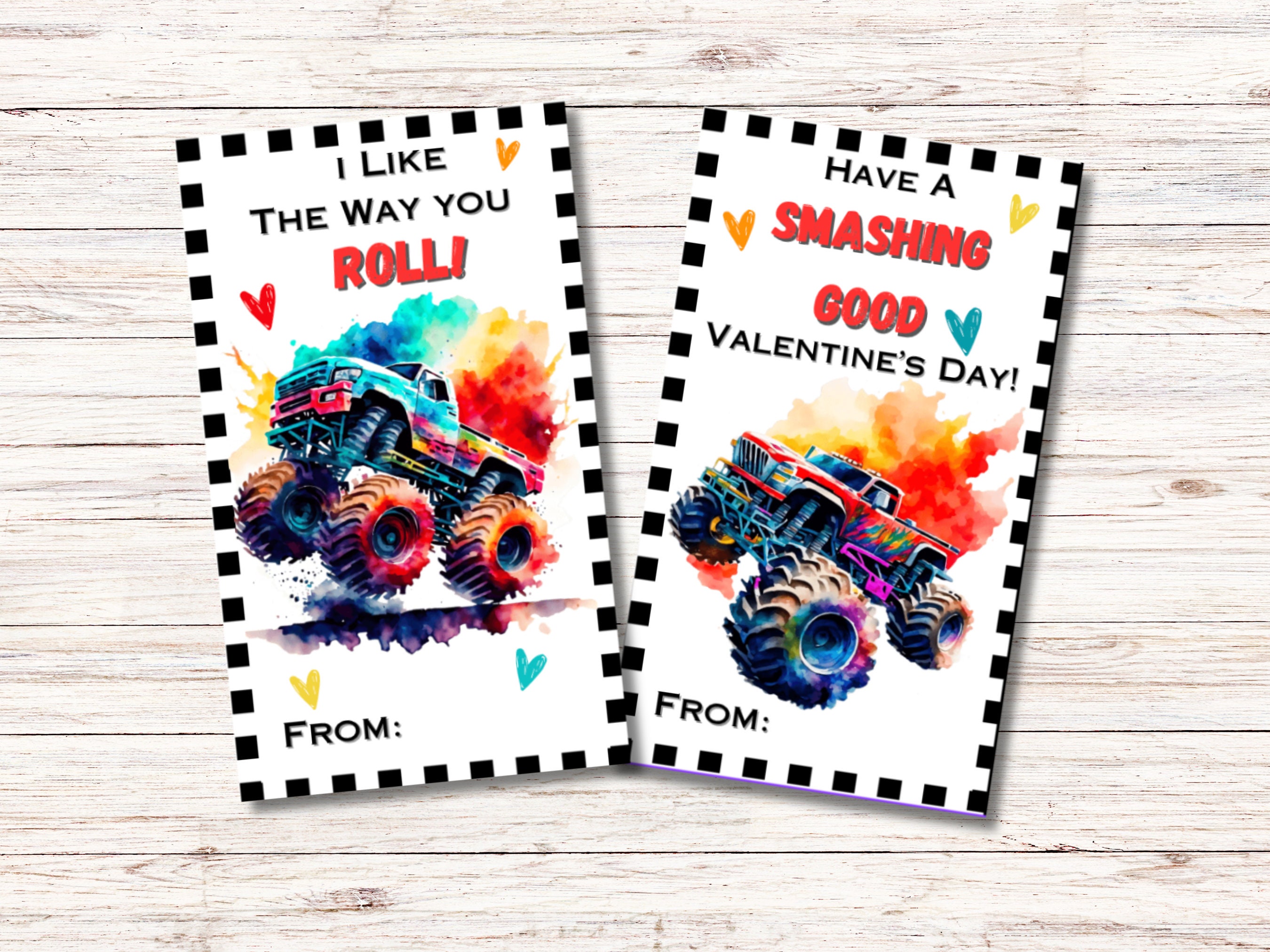 Printable Monster Truck Valentine's Day Card, Kids Valentines Day Card ...