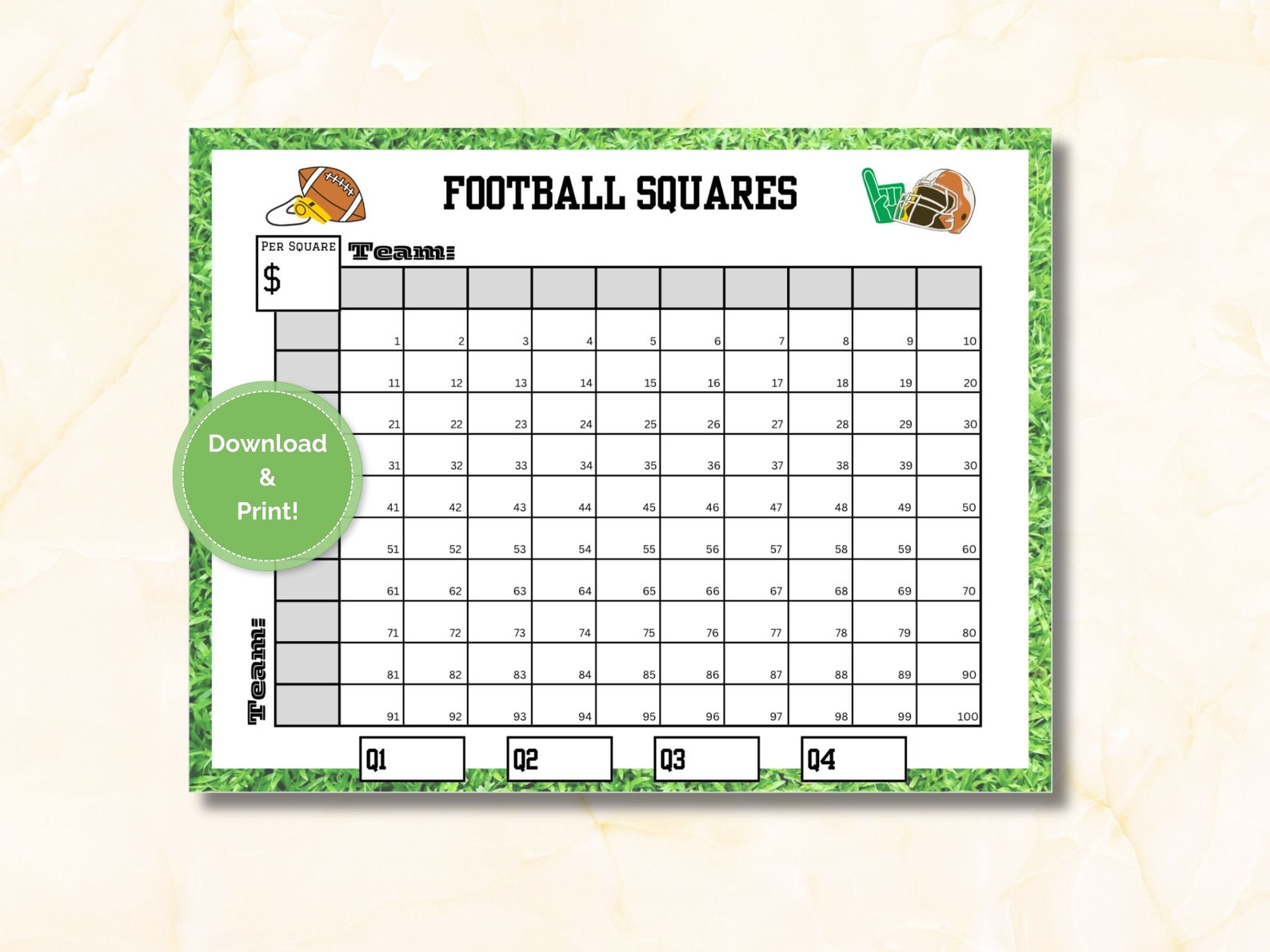 Football Squares, Printable Football Squares, Football Squares ...