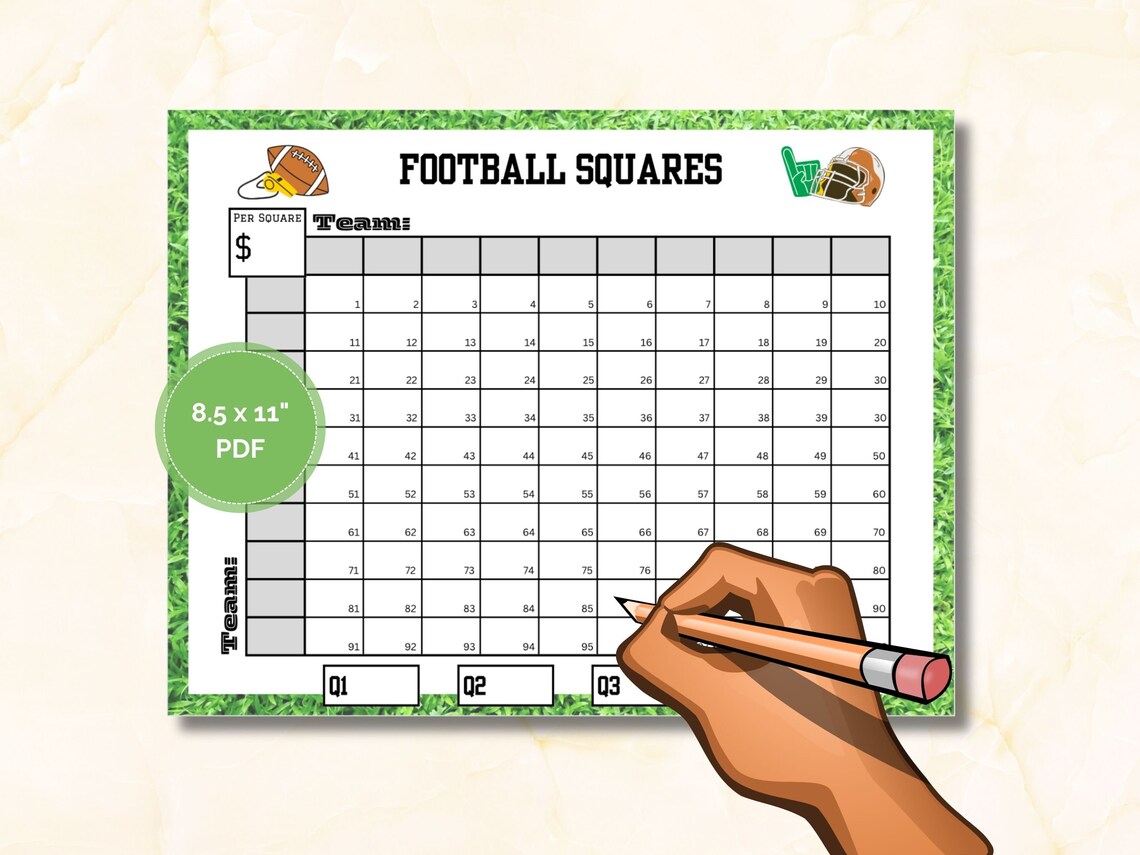 Football Squares, Printable Football Squares, Football Squares ...