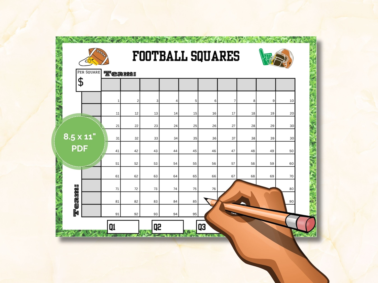 Football Squares, Printable Football Squares, Football Squares ...
