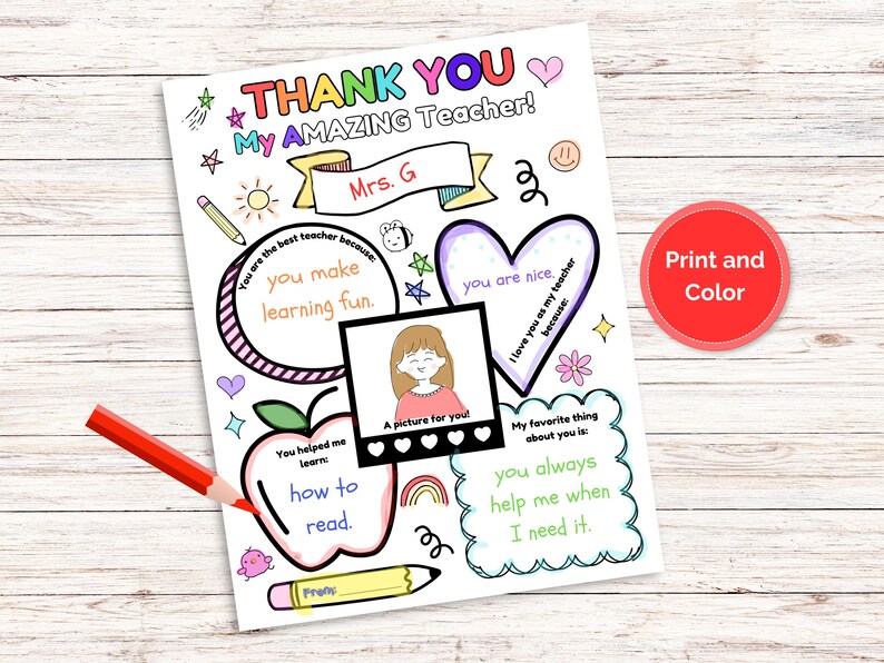 Teacher Appreciation Gift Printable, Teacher Thank You Coloring Page ...