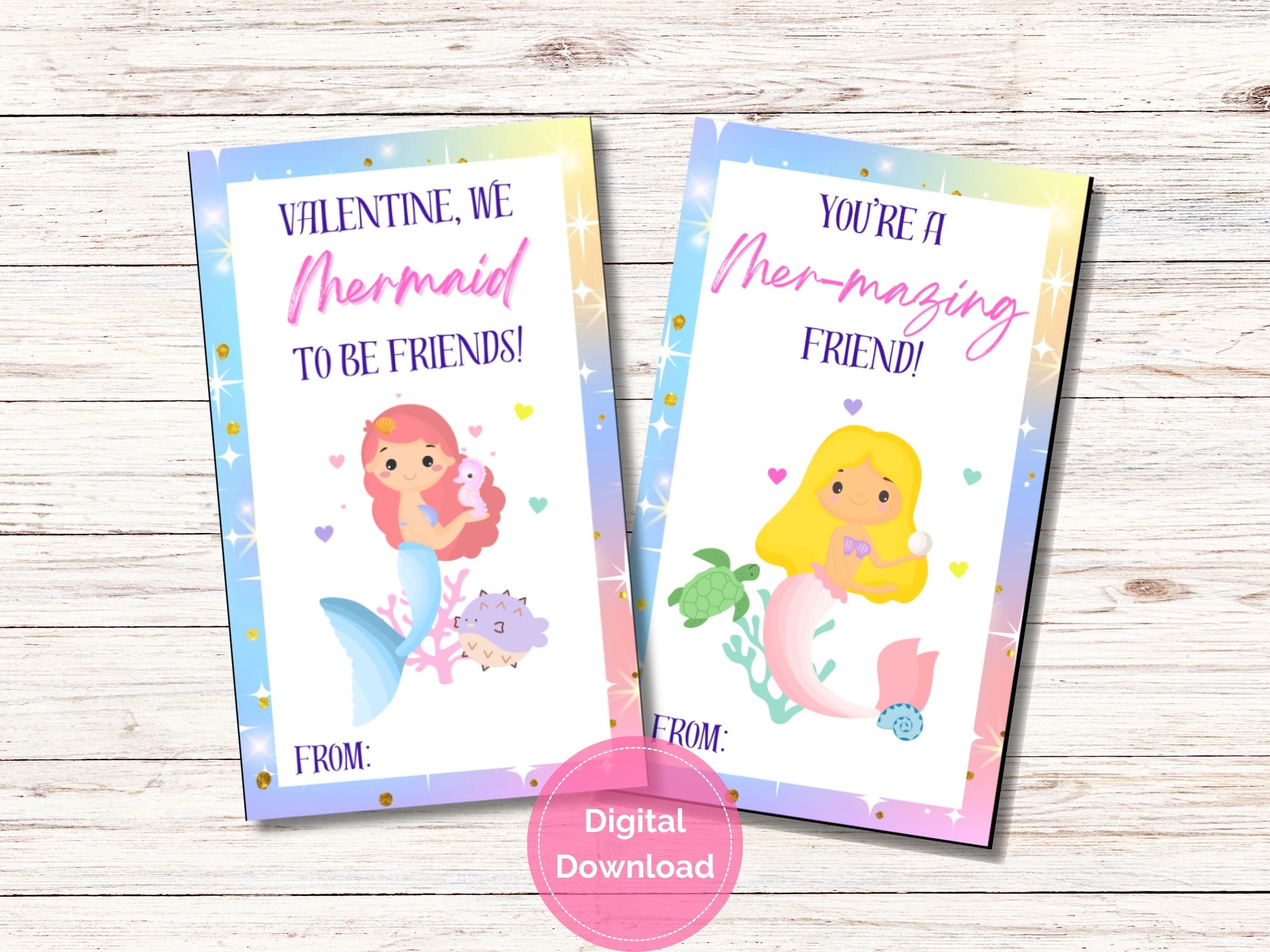 Printable Mermaid Valentine's Day Card, Kids Valentines Day Card ...
