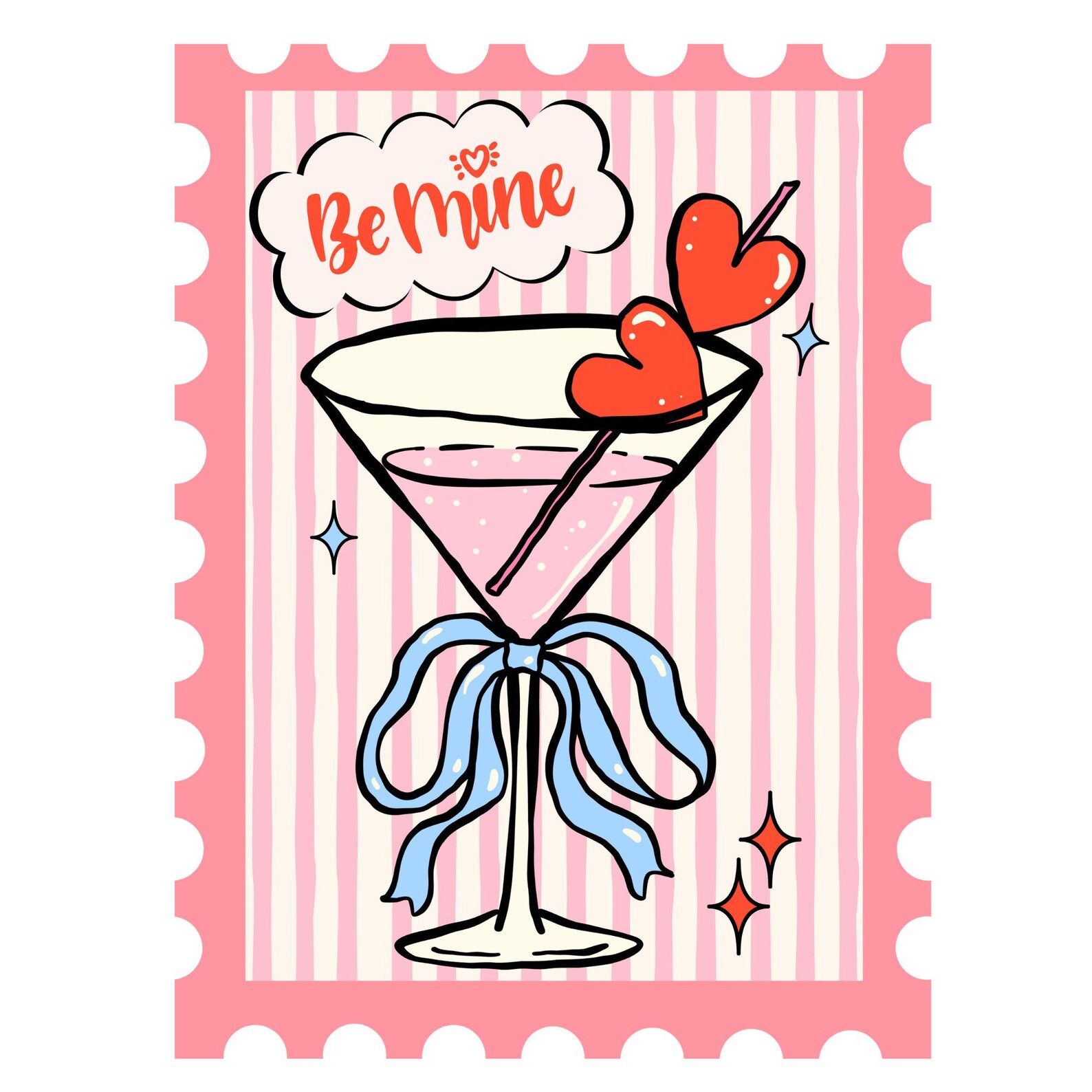 Valentine's Day Stamp PNG | Be Mine PNG | Cute Martini Valentine's Day ...