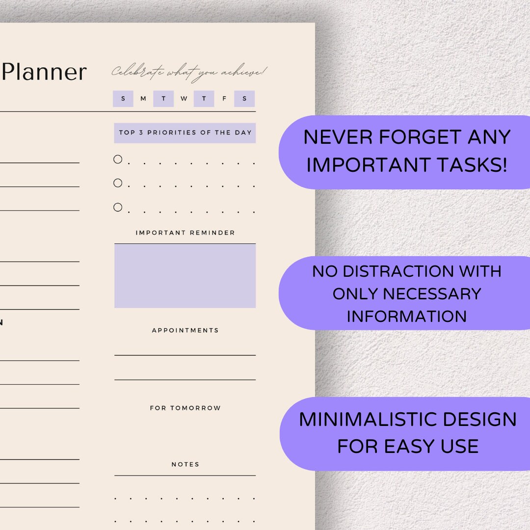 Minimalist Daily Planner Printable, Daily to Do List for Work/home ...