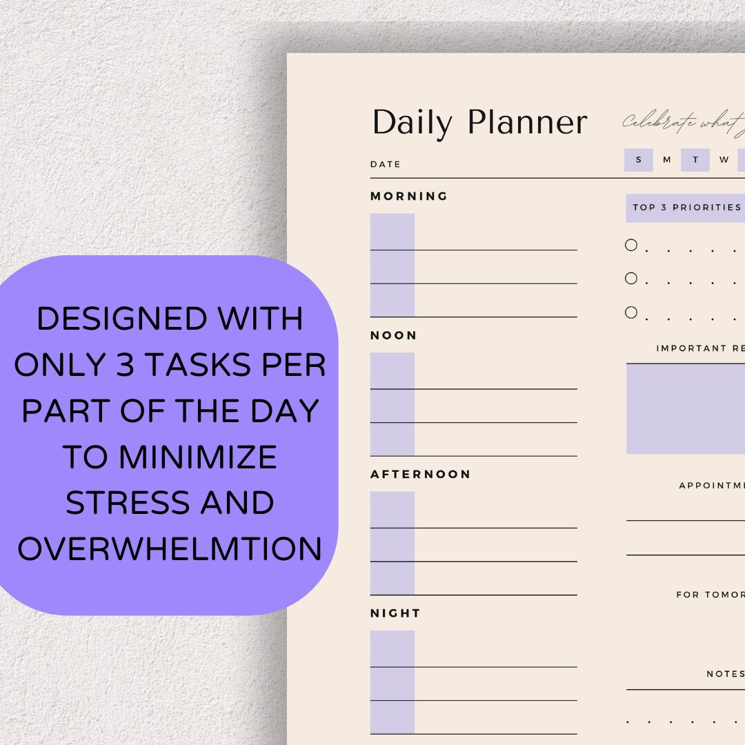 Minimalist Daily Planner Printable, Daily to Do List for Work/home ...