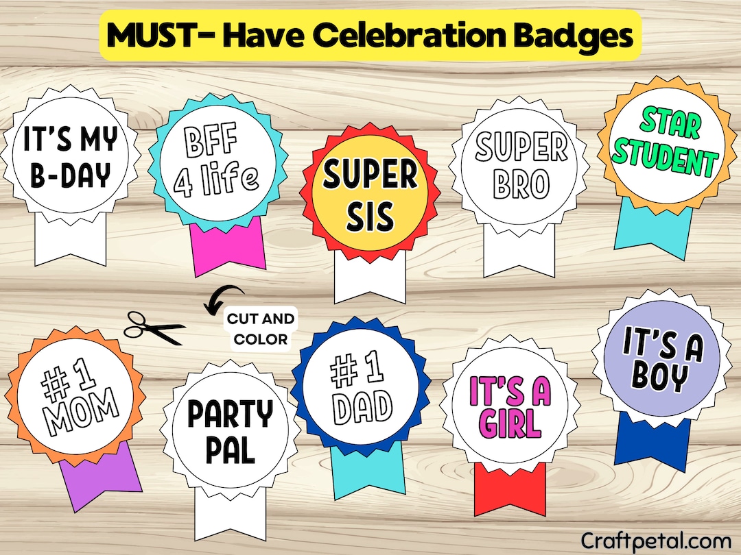 Party & Achievement Paper Badges for Kids, Kids Printables Kid ...