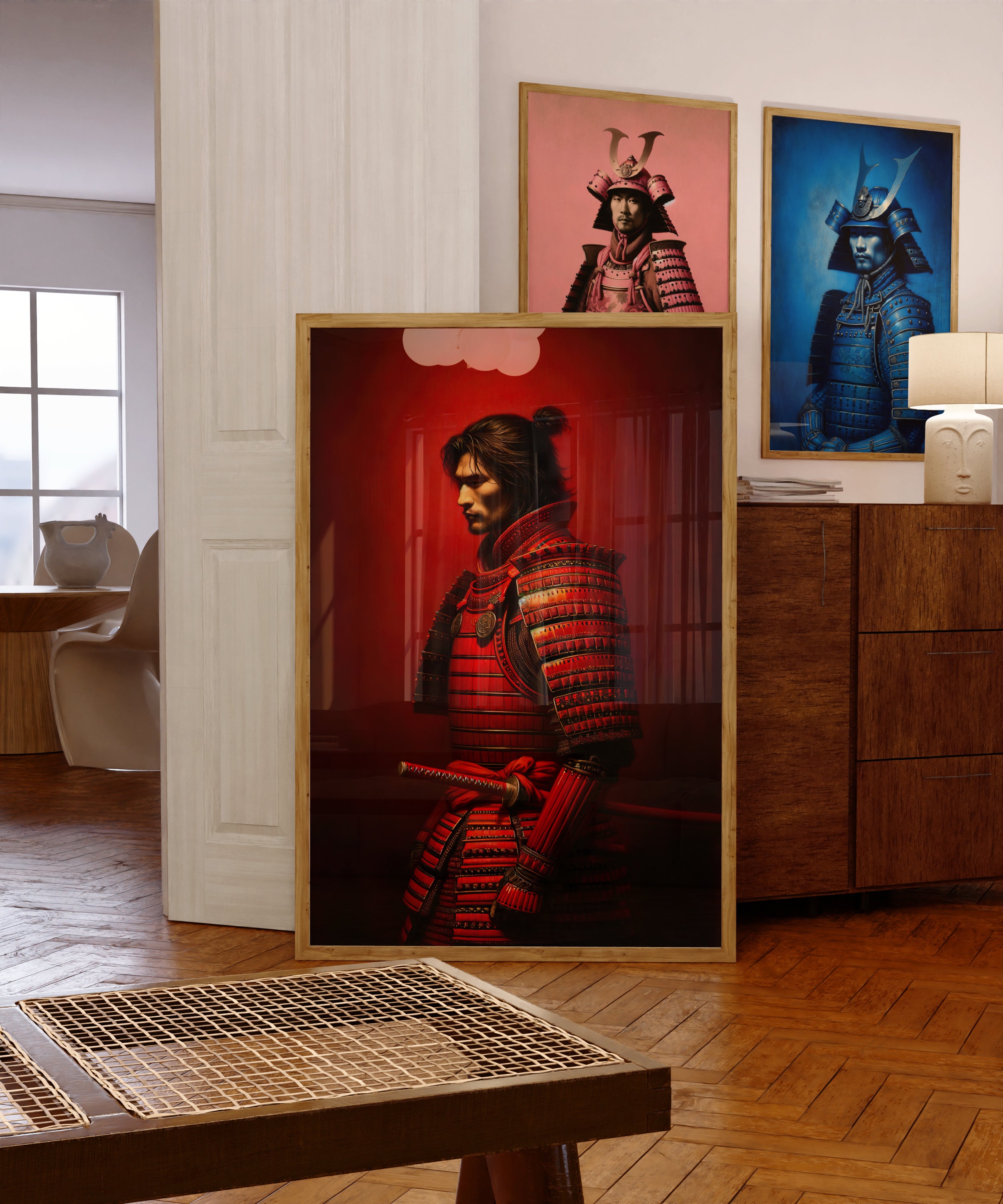 Samurai Red Portrait Printable Poster Digital Wall Art Multiple Sizes ...