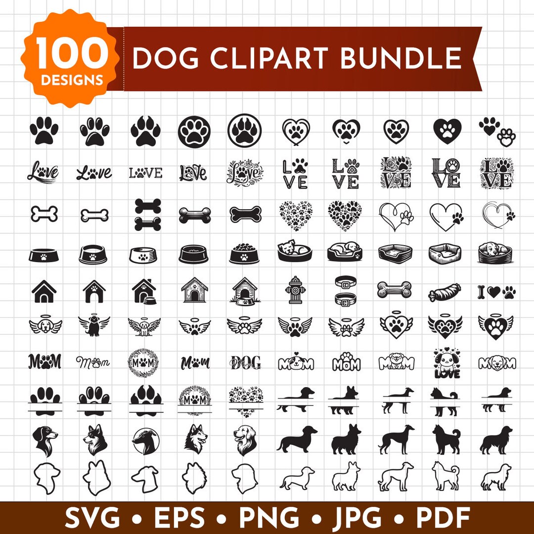 Dog Clipart Svg Bundle Cricut Dog Cut Files Silhouette Files Dog Paw ...