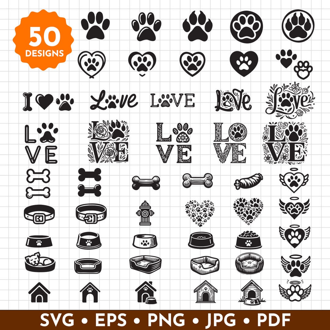 Dog Clipart Svg Bundle Cricut Dog Cut Files Silhouette Files Dog Paw ...