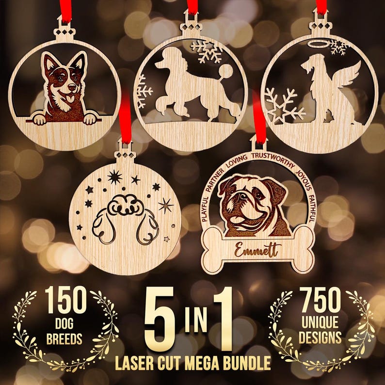Christmas Ornament for Dog SVG Bundle Laser Cut File, 150 Breeds, Dog's ...