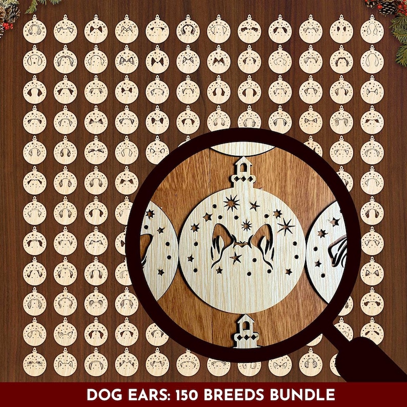 Christmas Ornament for Dog SVG Bundle Laser Cut File, 150 Breeds, Dog's ...