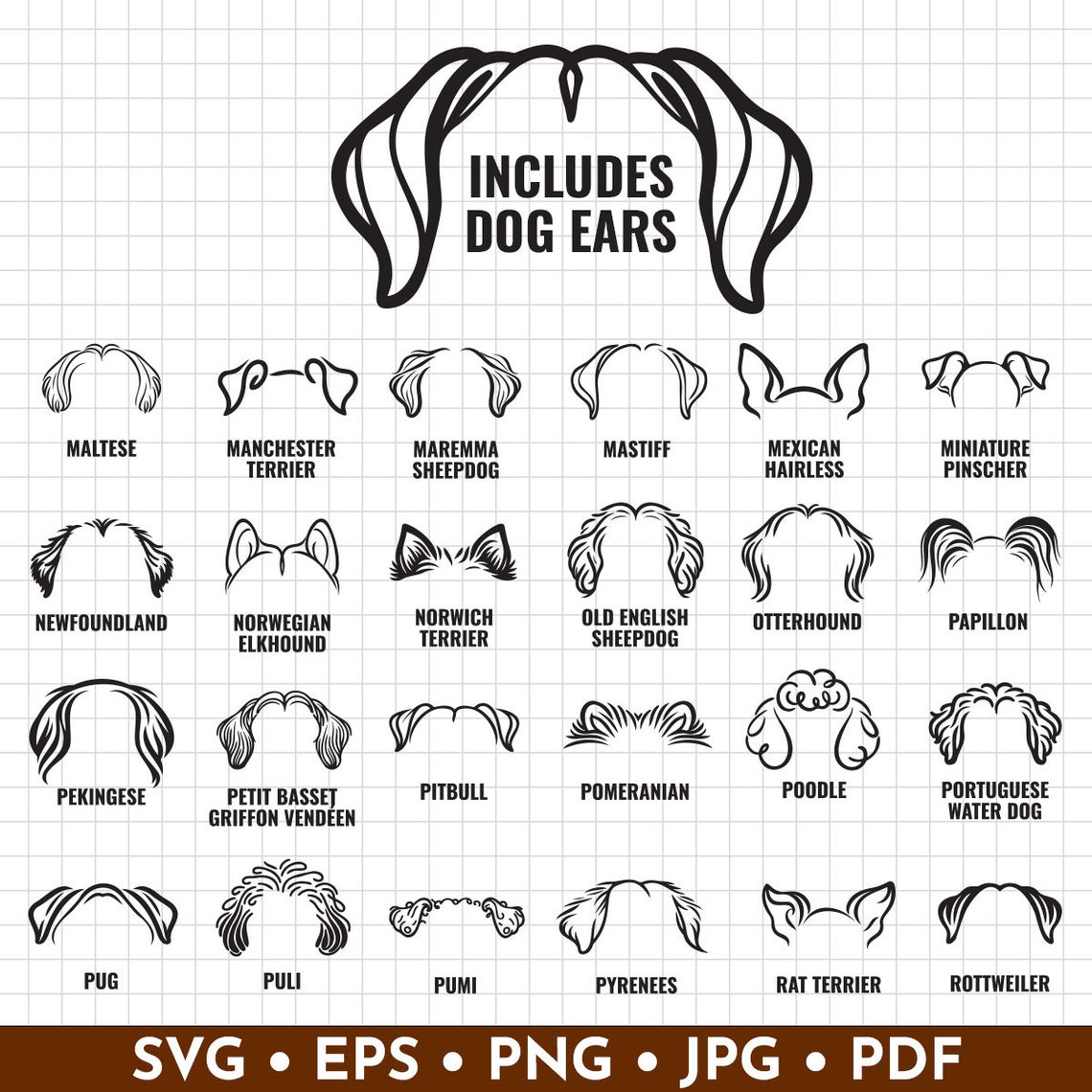 Dog Peeking Svg Png Bundle Dog Ear Outline Cricut Cut Machine Files ...