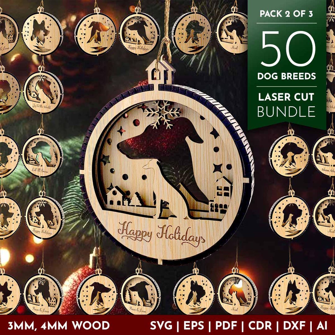 Dog Christmas Ornament SVG Bundle, 50 Dog Breeds, Laser Cut, Custom ...