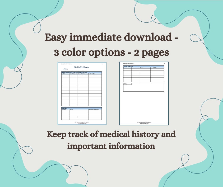 Personal Medical History Fillable Health Document Easy Immediate ...