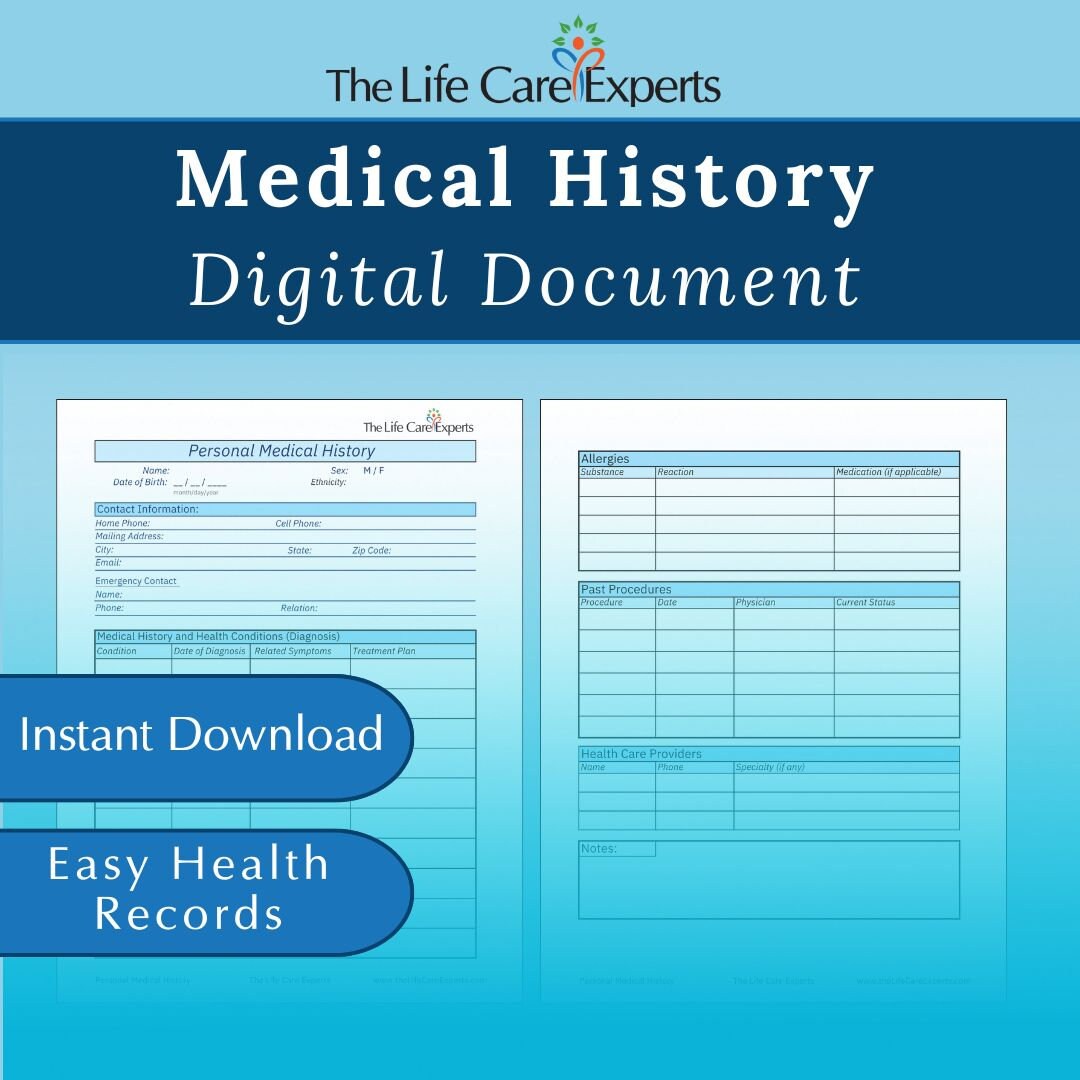 Personal Medical History - Fillable Health Document - Easy Immediate ...
