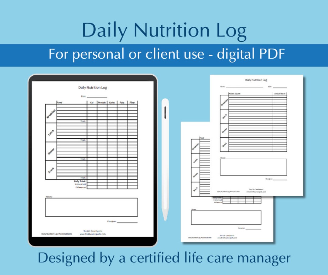 Daily Nutrition Log Digital PDF - Macronutrients and Amount - Etsy