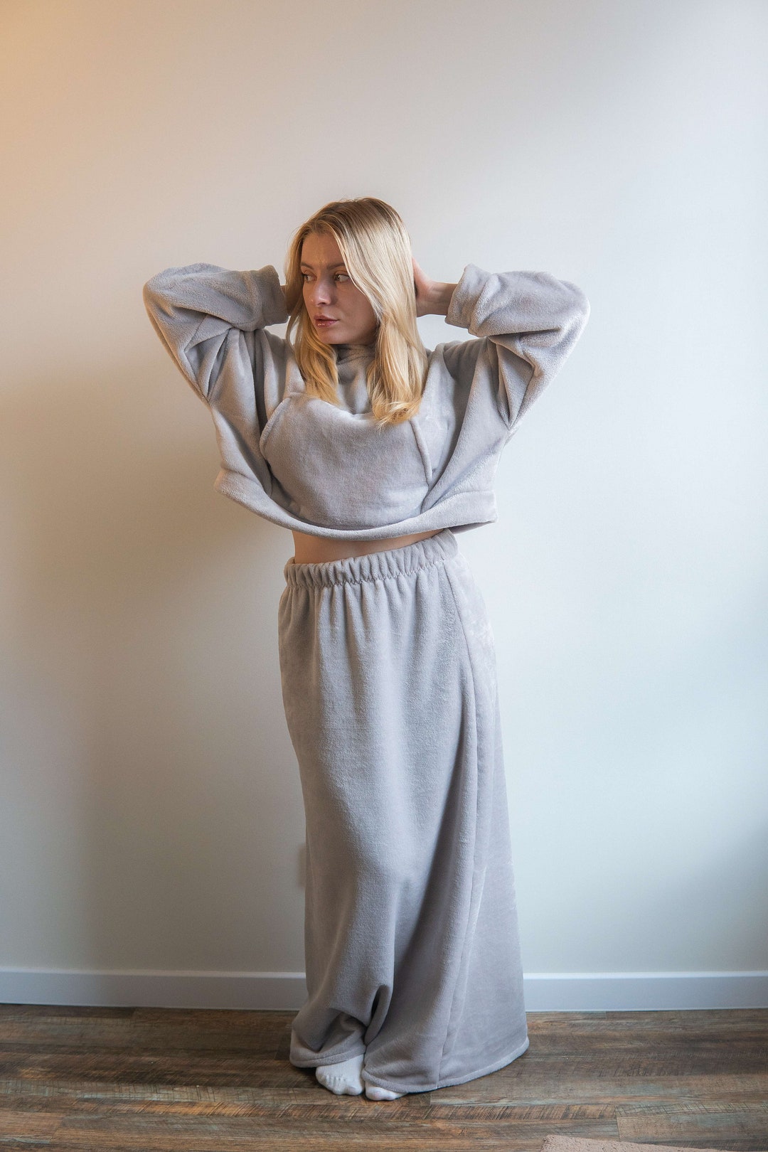 Drawstring Grey Skirt, Fluffy Skirt, Plus Size Skirt, Polyester Skirt ...