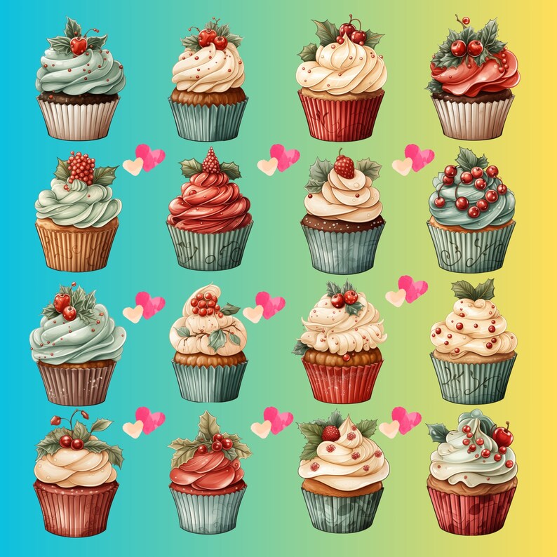 Birthday Charming Cupcake Clipart Set ,digital Download ,20 High ...