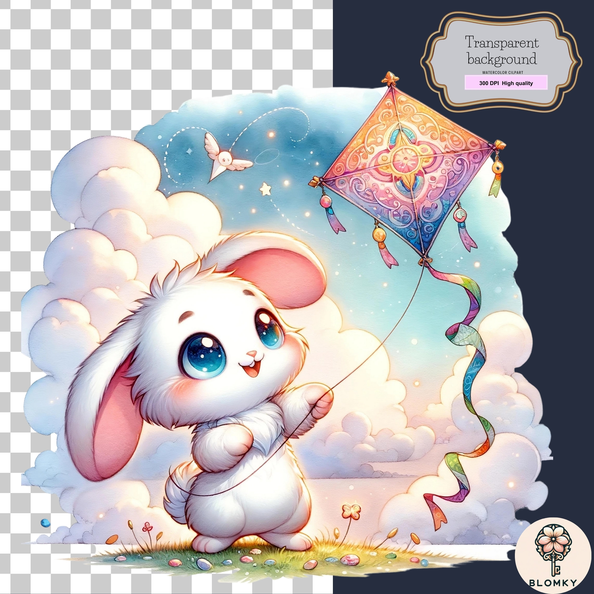 Easter Bunny Kite Digital Art - Whimsical Bunny Flying Kite Clipart ...