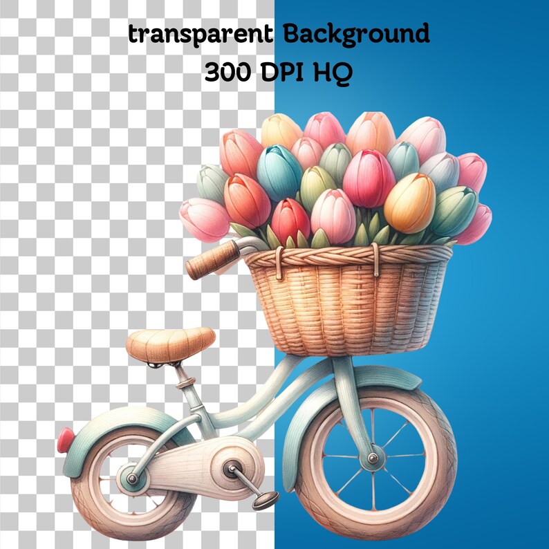 Floral fiets-clipartset png | Vintage fietskunst transparante ...