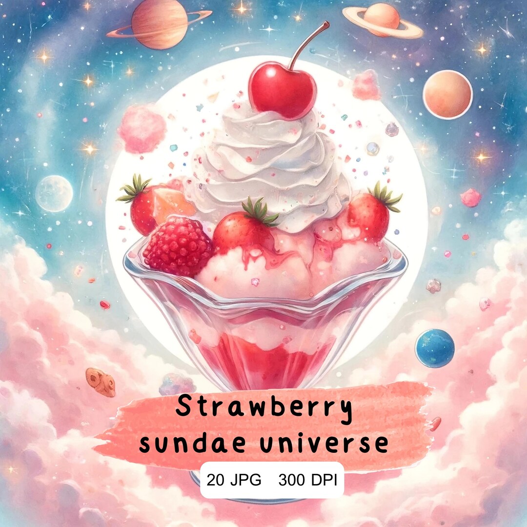 Strawberry Sundae Universe Digital Print galactic Dessert Art ...
