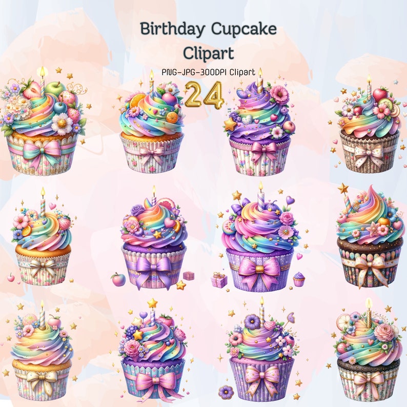 Birthday Charming Cupcake Clipart Set ,digital Download ,24 High ...