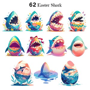 Easter Shark Watercolor Clipart Bundle, Cute Shark With Bunny Ears ...