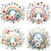 Boho Rainbow Floral Watercolor Clipart: Pastel PNG Graphics (digital ...