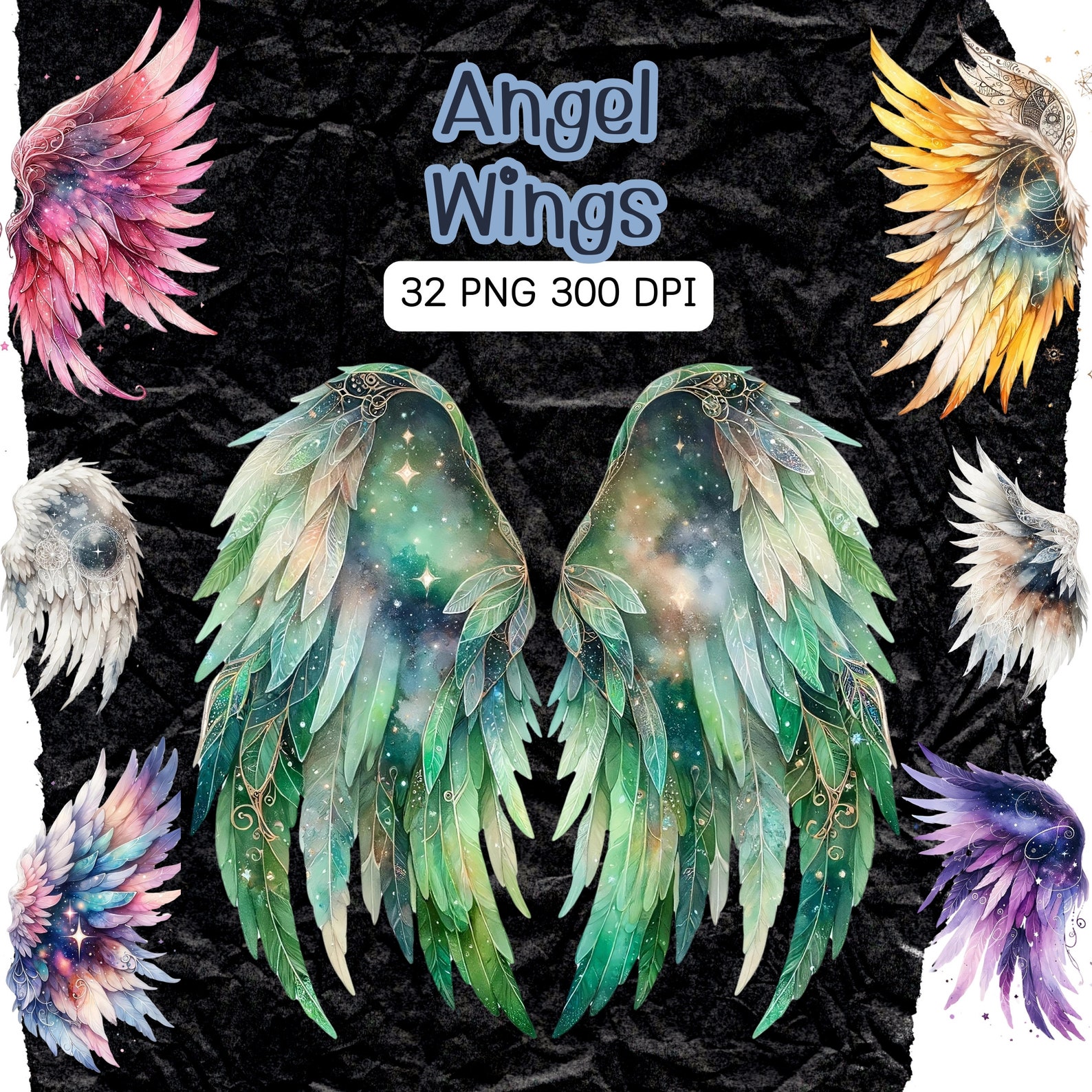 Angel Wings Clipart - Ethereal PNG Digital Overlays for Photo Editing ...