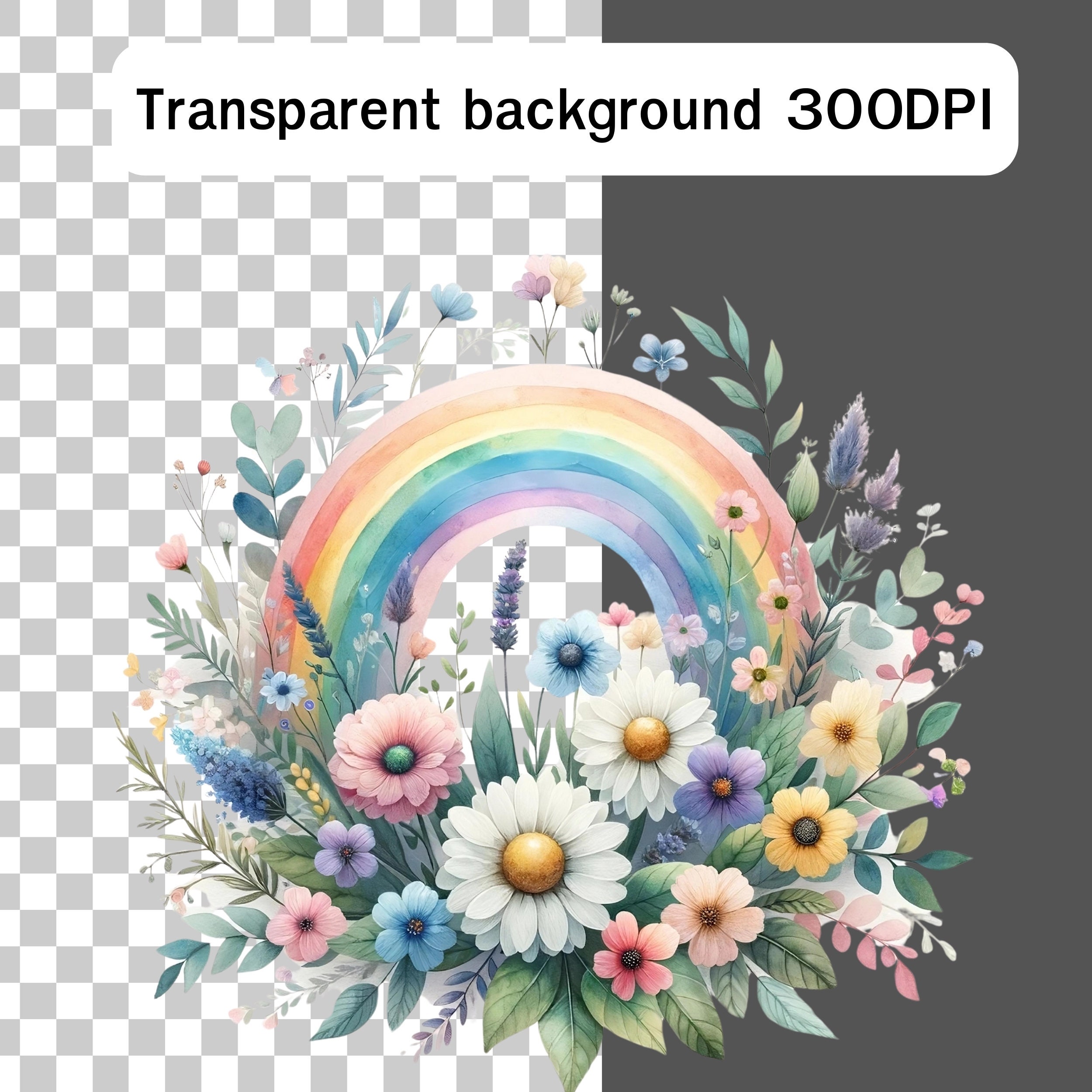 Boho Rainbow Floral Watercolor Clipart - Pastel Rainbow Digital ...