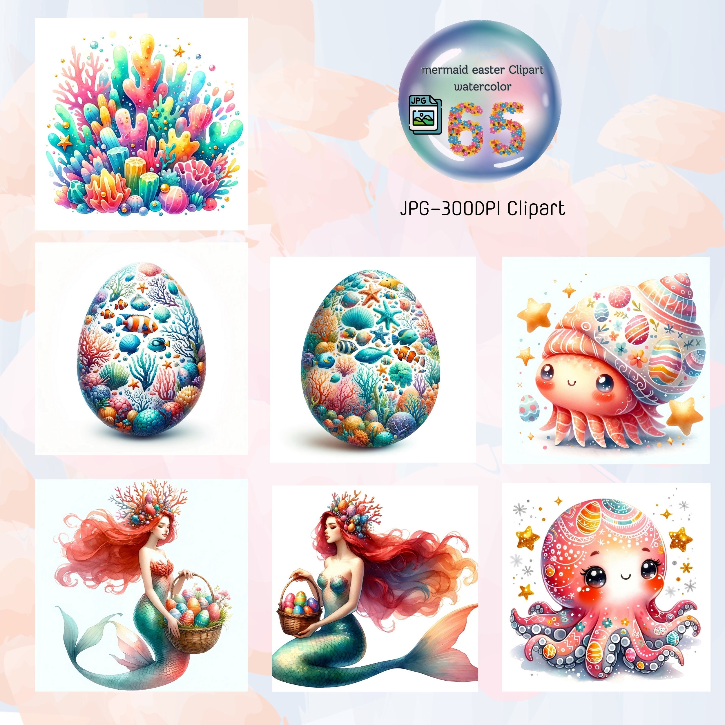 Watercolor Mermaid Easter Clipart: Spring Holiday Art (digital JPG ...
