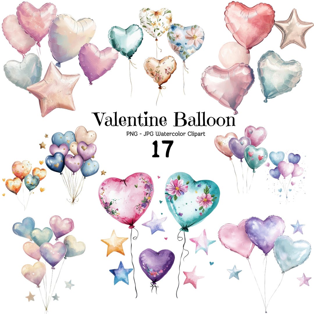 Valentine Balloon Watercolor Clipart, Romantic Hot Air Balloon and ...