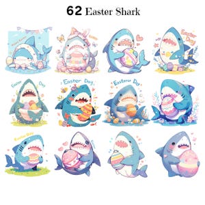 Easter Shark Watercolor Clipart Bundle, Cute Shark With Bunny Ears ...