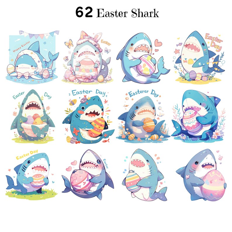 Easter Shark Watercolor Clipart Bundle, Cute Shark With Bunny Ears ...
