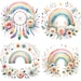 Boho Rainbow Floral Watercolor Clipart: Pastel PNG Graphics (digital ...