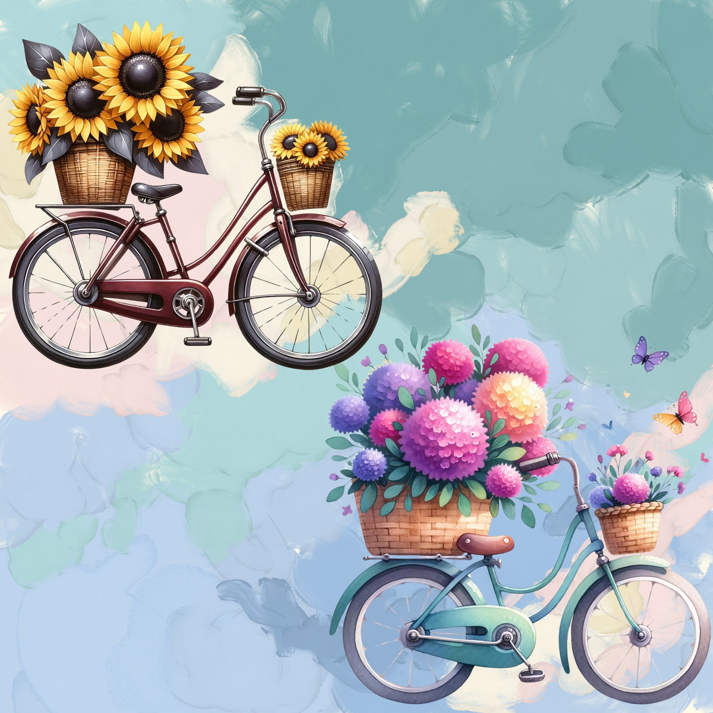 Floral Bicycle Clipart Set: Vintage Bike Art (digital Download) - Etsy