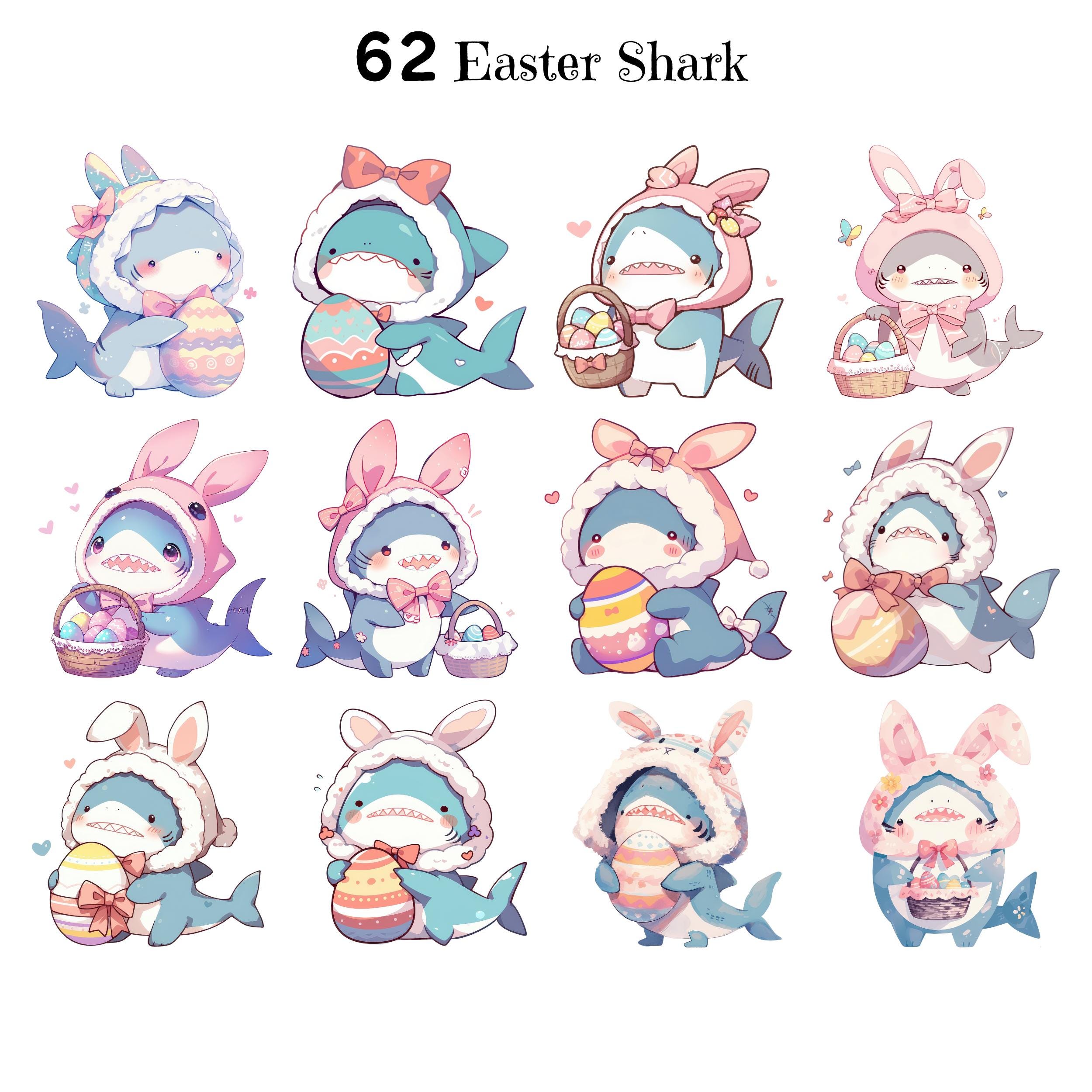 Easter Shark Watercolor Clipart Bundle, Cute Shark With Bunny Ears ...