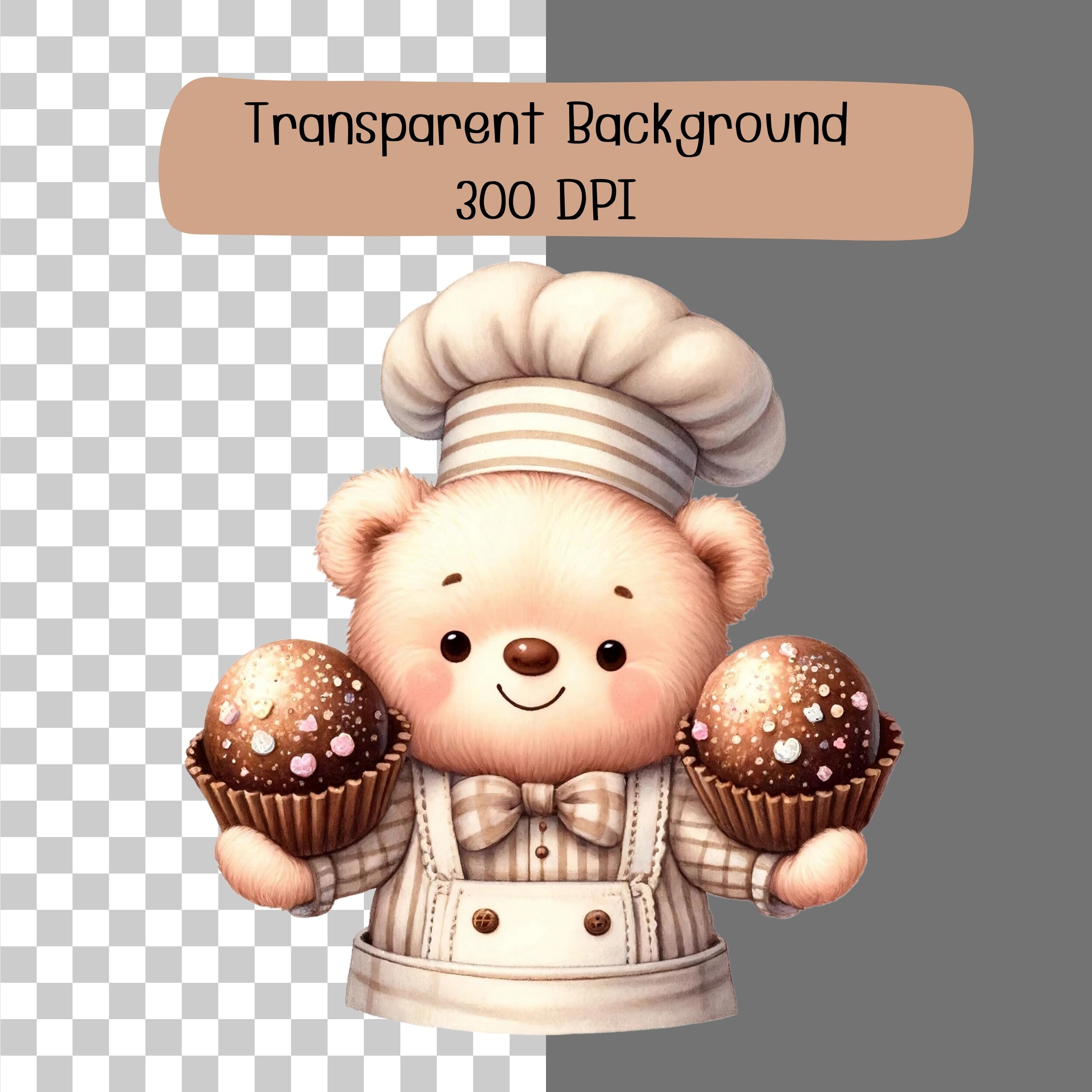 Charming Chef Bear Digital Clipart Vintage Chocolate Bears PNG ...