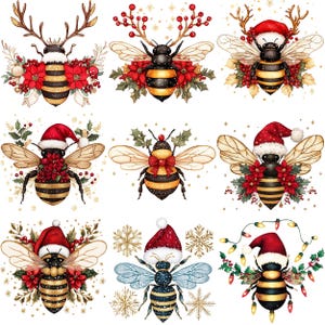 Christmas Bee Glitter Watercolor Clipart, Holiday PNG (digital Download ...