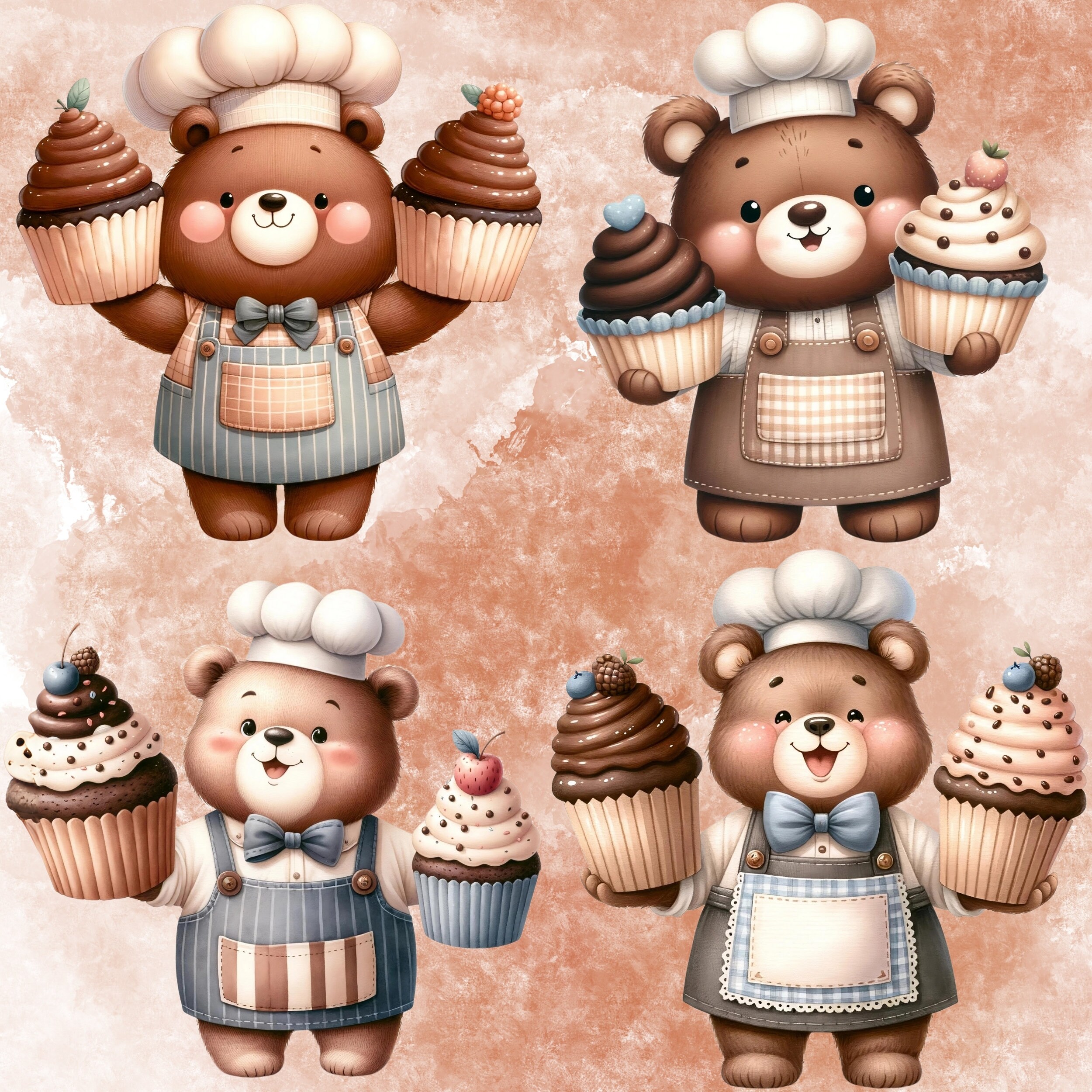 Charming Chef Bear Digital Clipart Vintage Chocolate Bears PNG ...