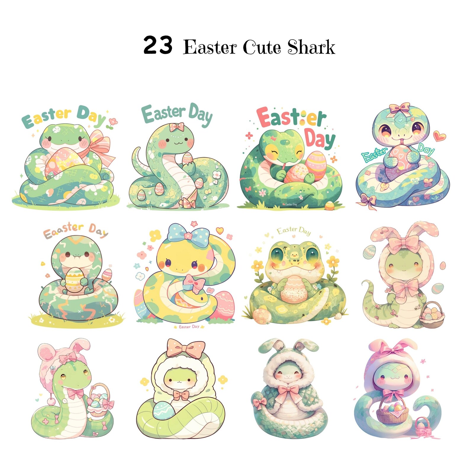 Easter Cute Snake Watercolor Clipart Bundle, 23 PNG JPG Files, Adorable ...