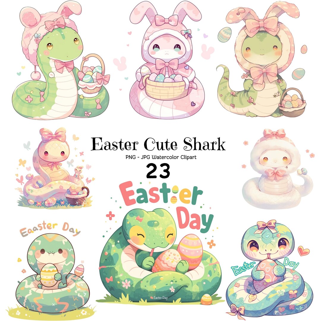 Easter Cute Snake Watercolor Clipart Bundle, 23 PNG JPG Files, Adorable ...