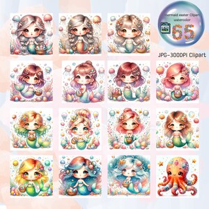 Watercolor Mermaid Easter Clipart: Spring Holiday Art (digital JPG ...