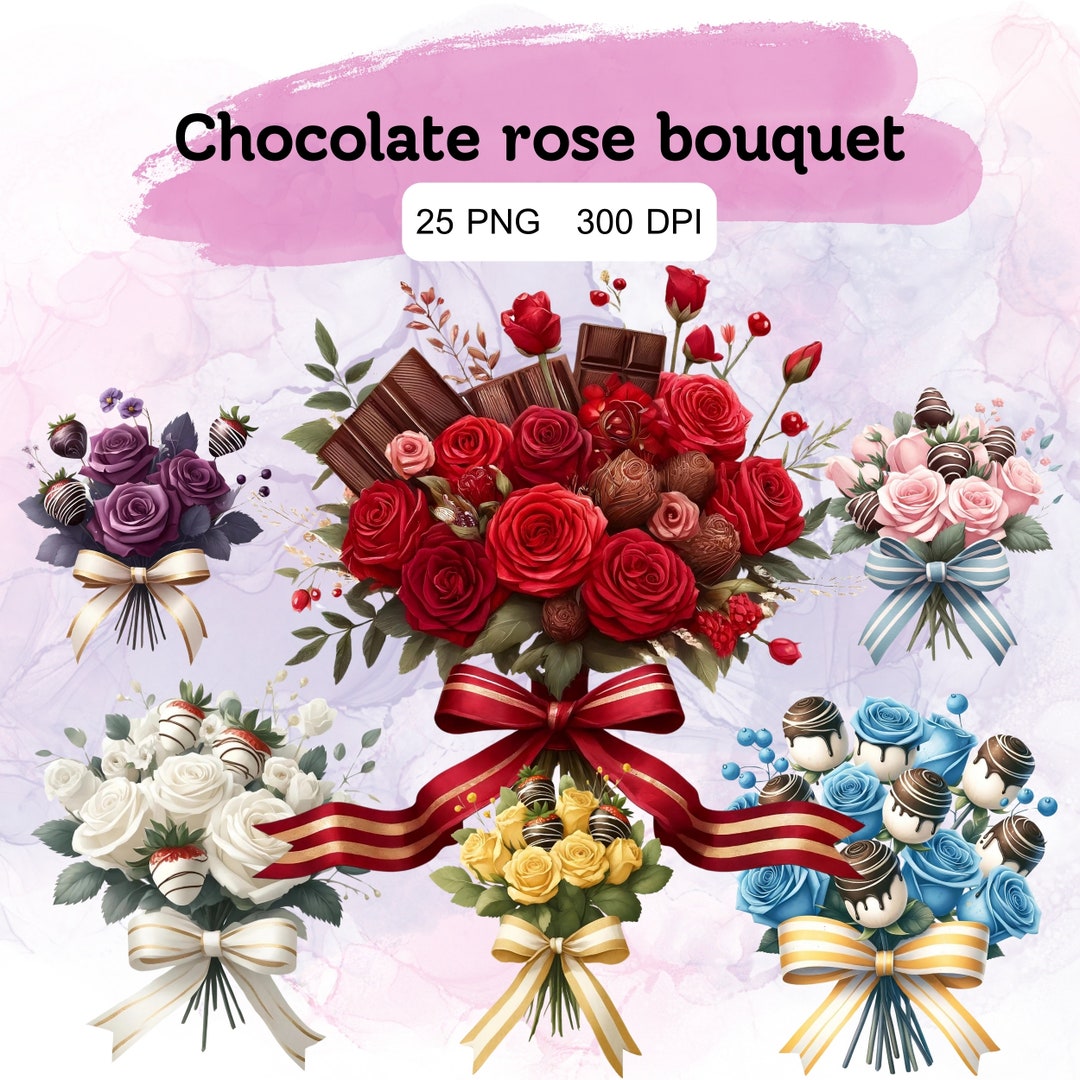 Chocolate Rose Bouquet Clipart High-resolution 300 DPI PNG, Instant ...