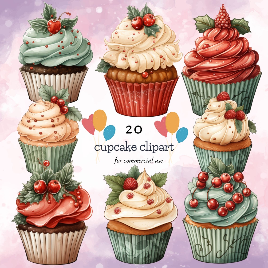 Birthday Charming Cupcake Clipart Set ,digital Download ,20 High ...