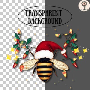 Christmas Bee Glitter Watercolor Clipart, Handmade Bee Christmas ...